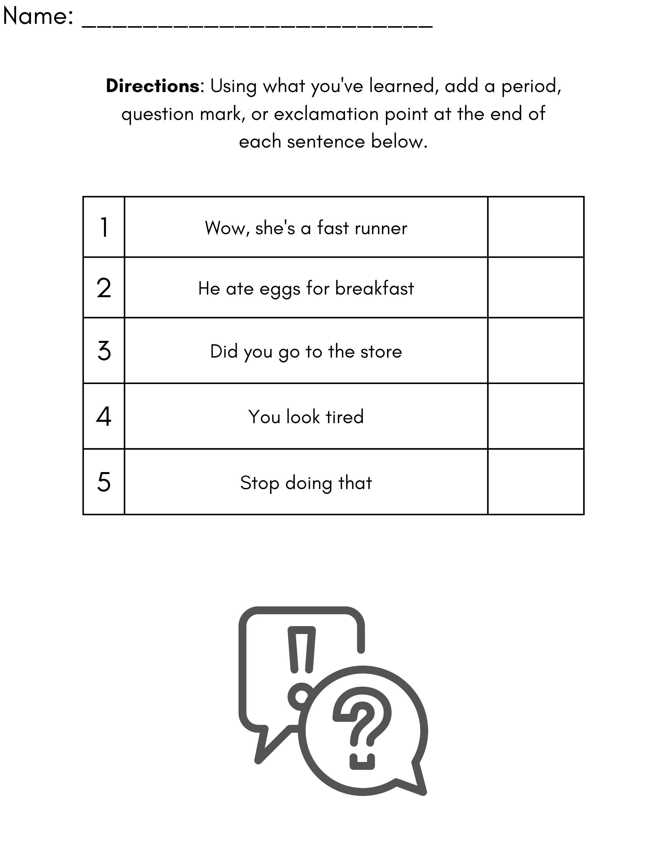 Question Marks, Exclamation Marks, and Periods Punctuation School ...