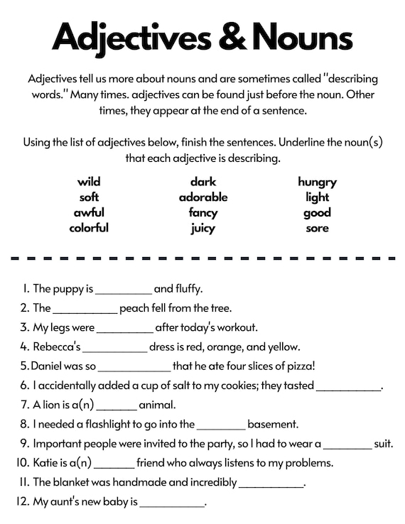 Grammar Worksheets Middle School Adjectives English Grammar Class 7