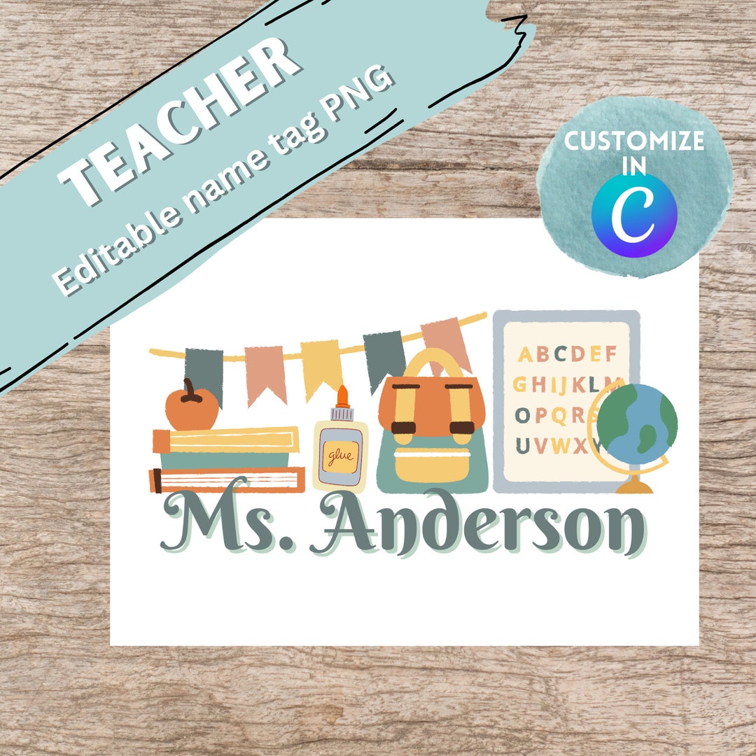 Canva Editable PNG- Teacher Name Tag - Etsy