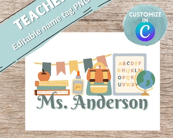 Canva PNG Editable Teacher Name Tag- Science Theme - Etsy