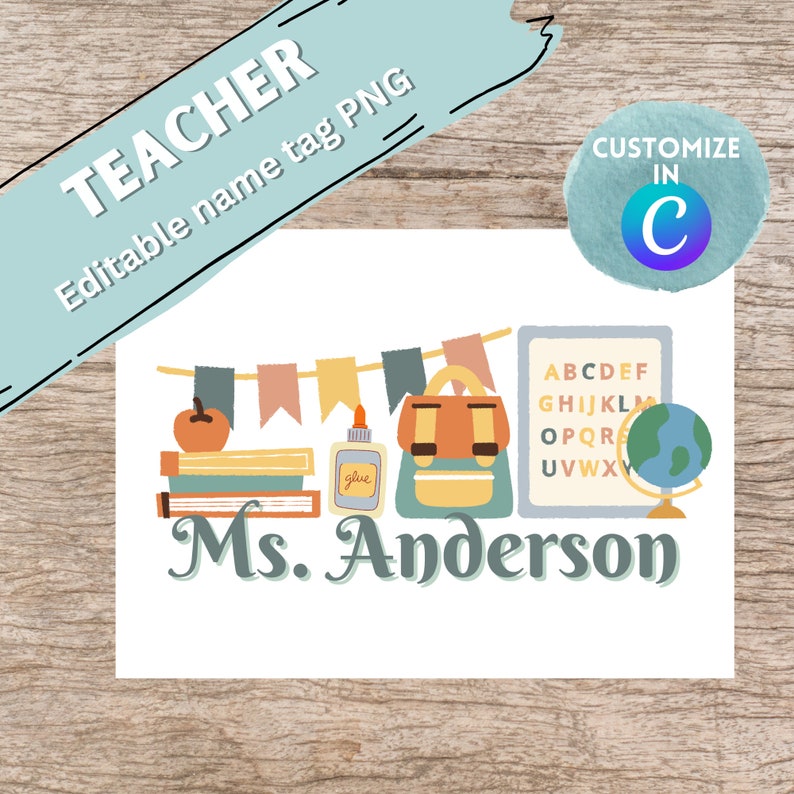 Canva Editable PNG- Teacher Name Tag - Etsy