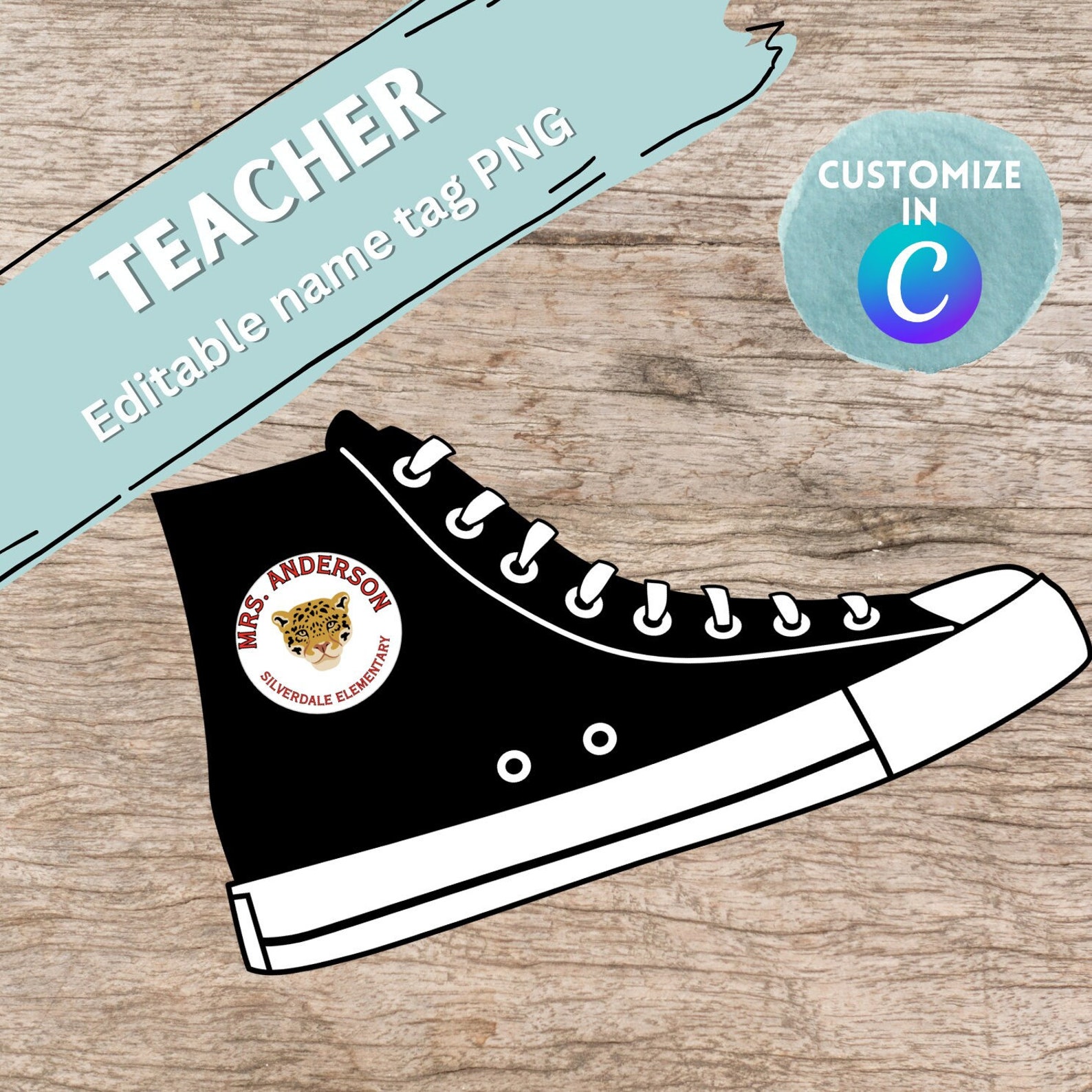Canva PNG Editable Teacher Name Art- Converse Sneaker - Etsy