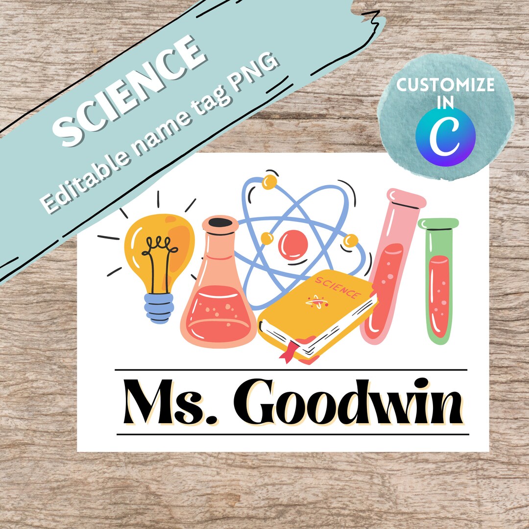 Canva PNG Editable Teacher Name Tag- Science Theme - Etsy