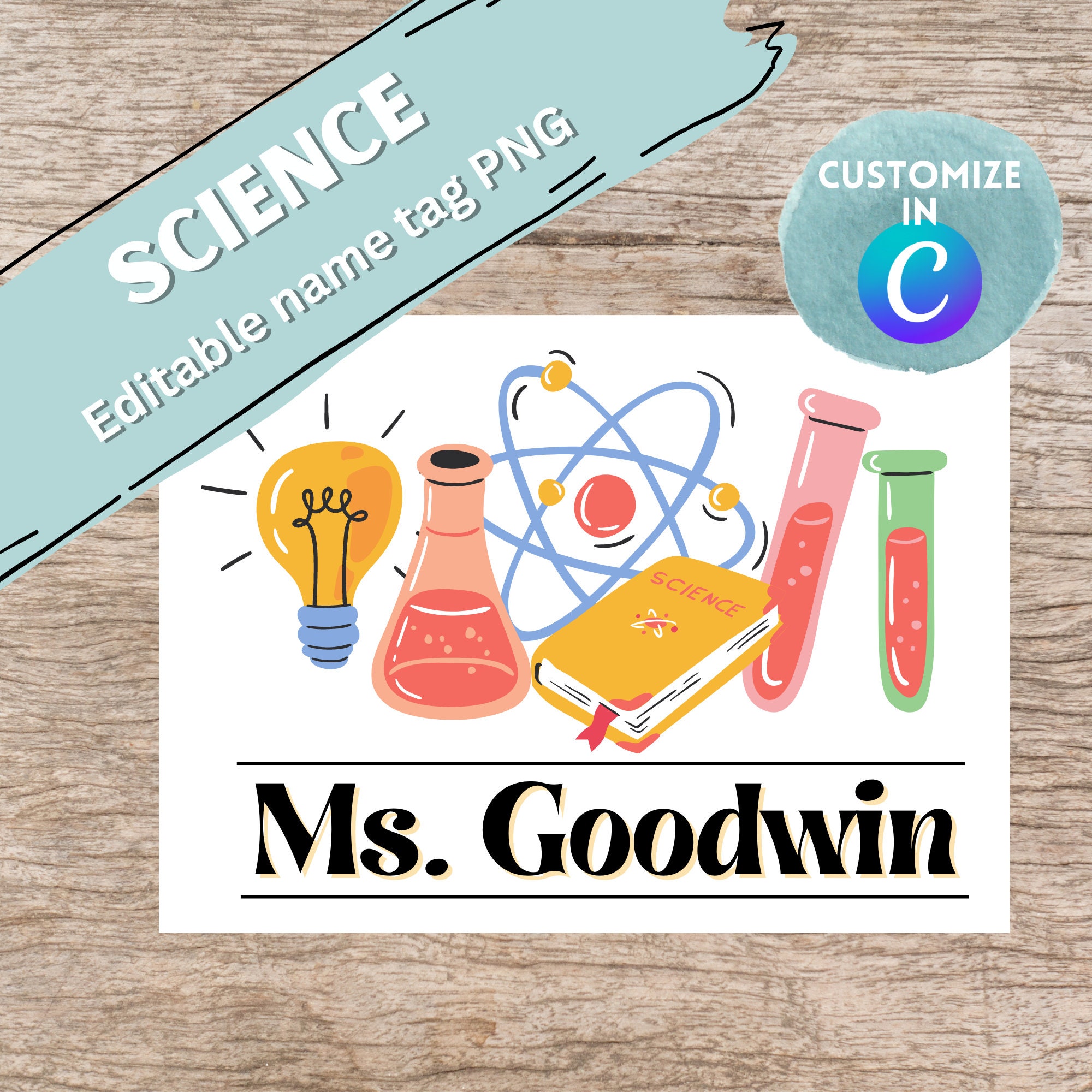 Canva PNG Editable Teacher Name Tag- Science Theme - Etsy Australia