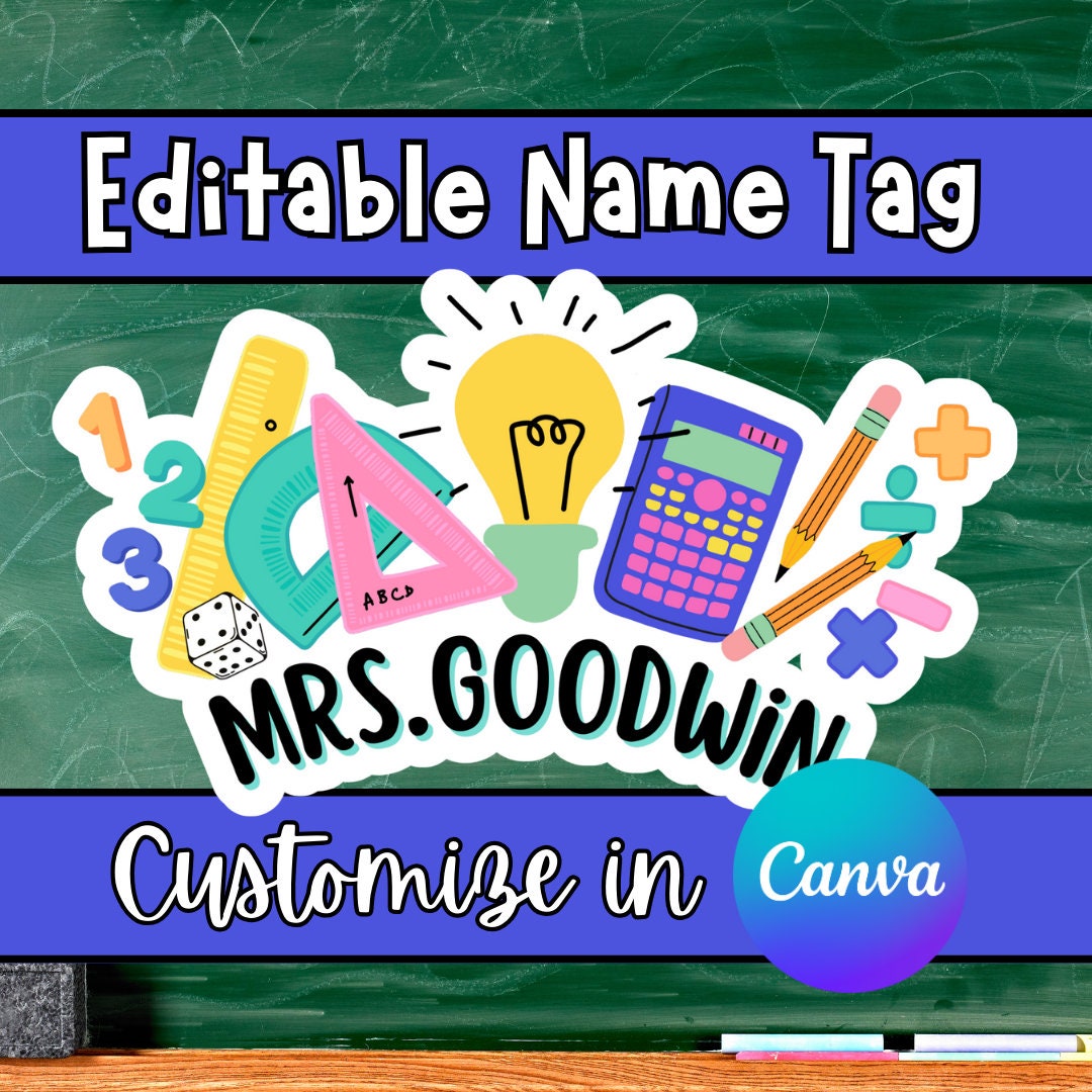Canva PNG Editable Teacher Name Tag- Math Theme - Etsy