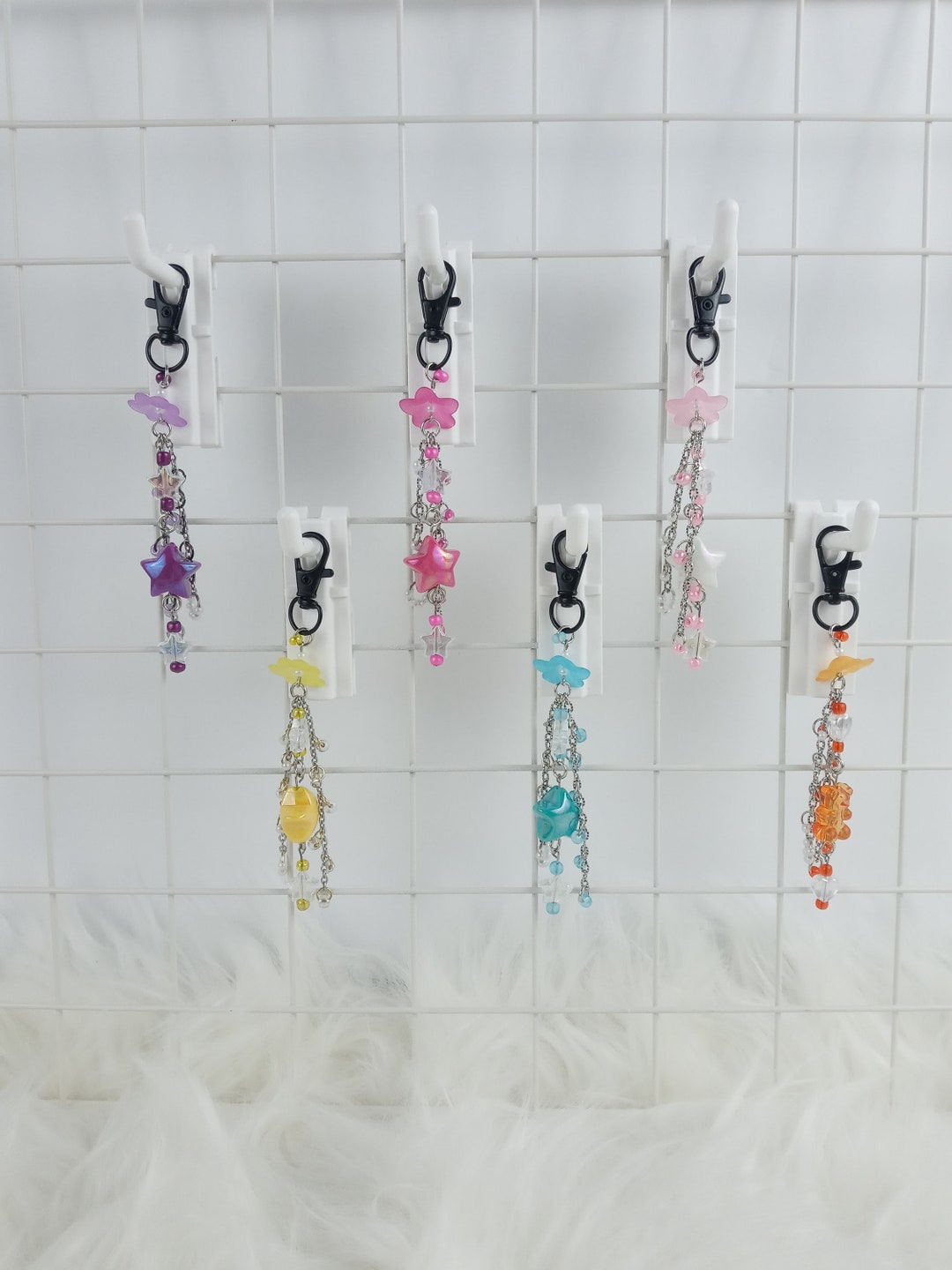 Cute Kawaii Keychain Flower Star Beaded Keychain for Accesories or ...