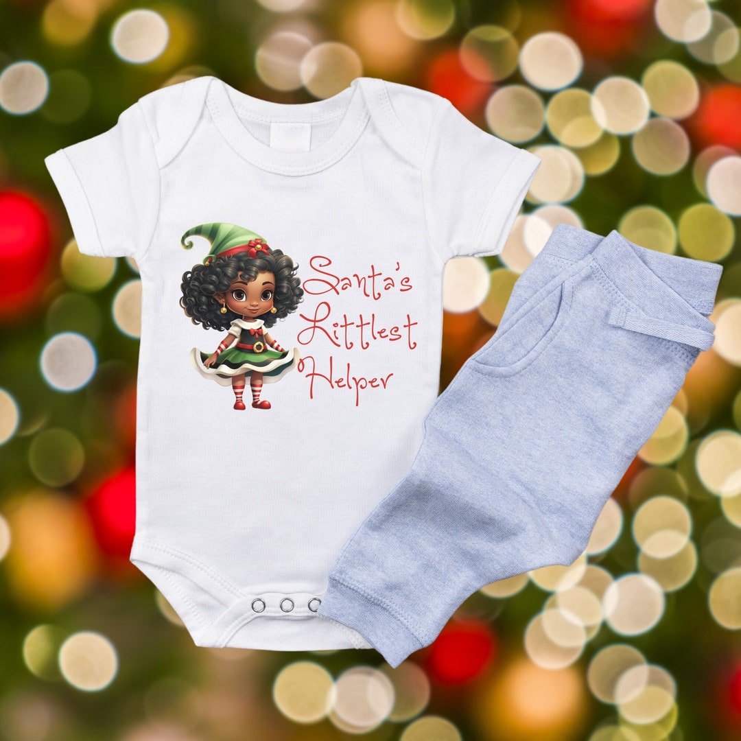 Santa's Littlest Helper Baby Bodysuit With Melanin Girl Elf, Baby ...