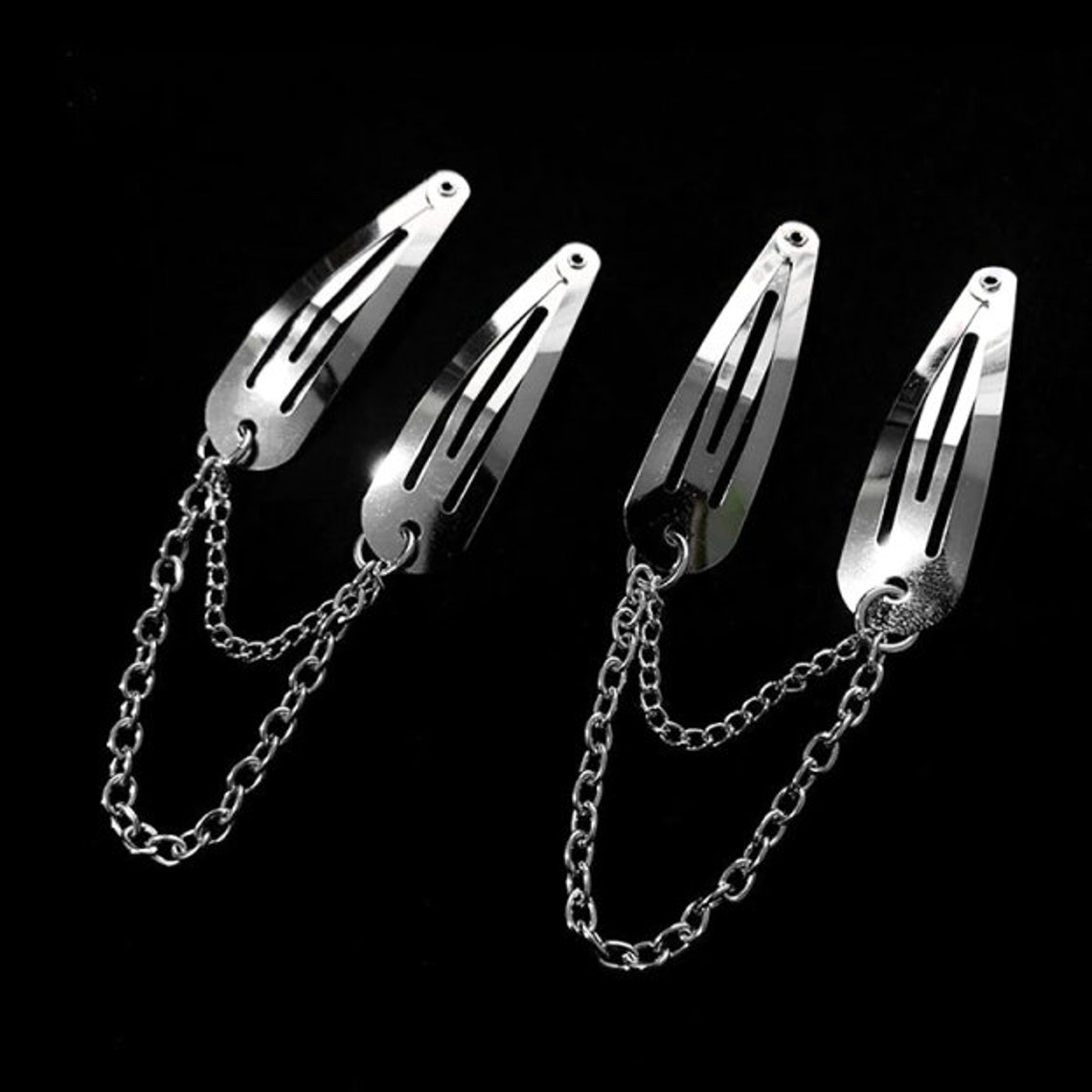 Pair of Silver Charm Chain Hair Clips Y2K Aesthetic Cool Punk - Etsy