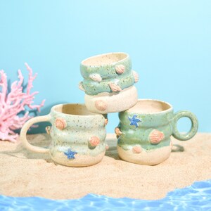 Beach Mugs Wave Cup Ceramic Sand Shell Handmade Sea Summer Artisan ...