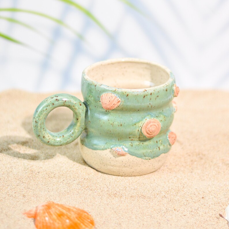 Beach Mugs Wave Cup Ceramic Sand Shell Handmade Sea Summer Artisan ...