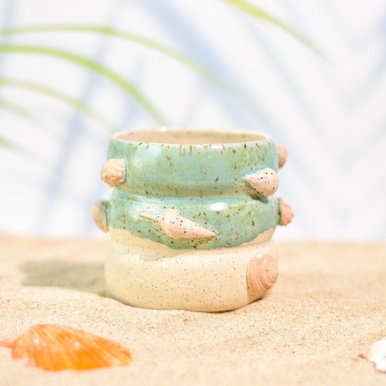 Beach Mugs Wave Cup Ceramic Sand Shell Handmade Sea Summer Artisan ...