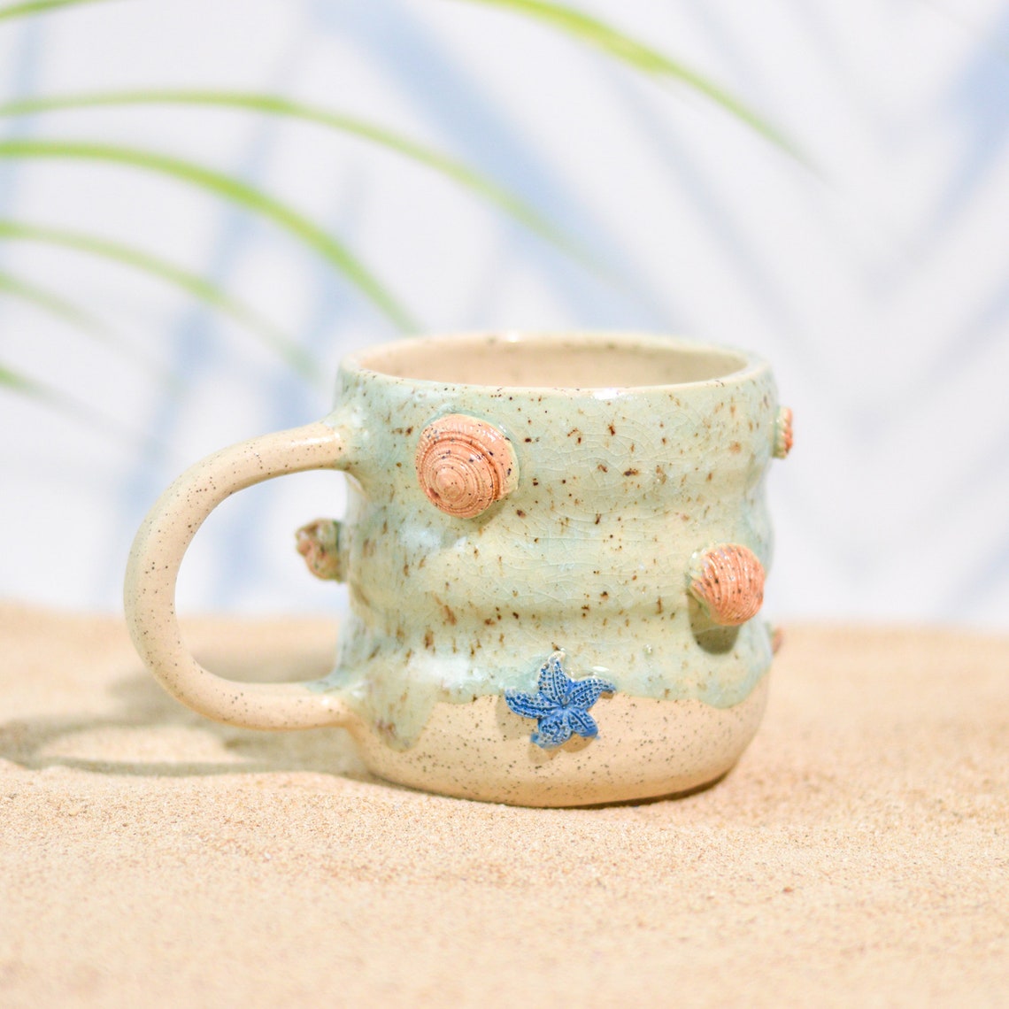 Beach Mugs Wave Cup Ceramic Sand Shell Handmade Sea Summer Artisan ...