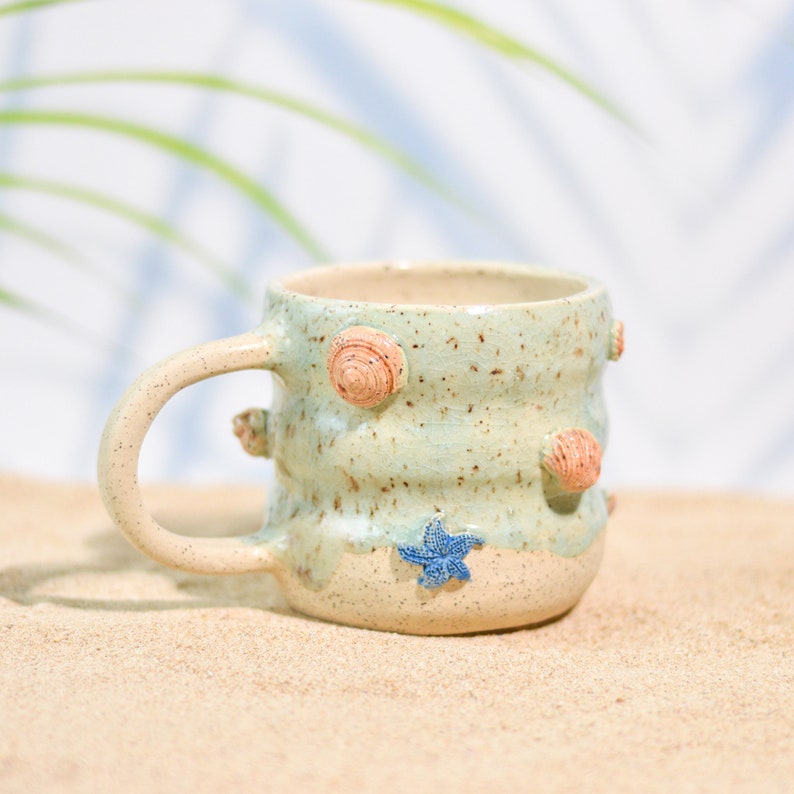 Beach Mugs Wave Cup Ceramic Sand Shell Handmade Sea Summer Artisan ...