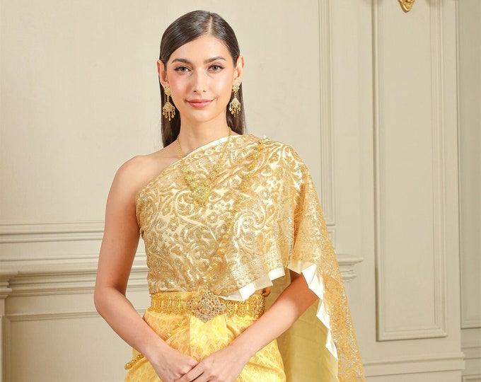 Gold Traditional Thai Dress. Sabai & Sinh Outfit Set. High-quality ...