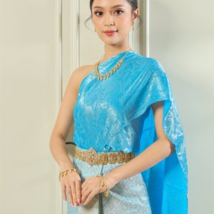 Blue Thai Dress: Traditional Sabai & Sinh Outfit - Etsy