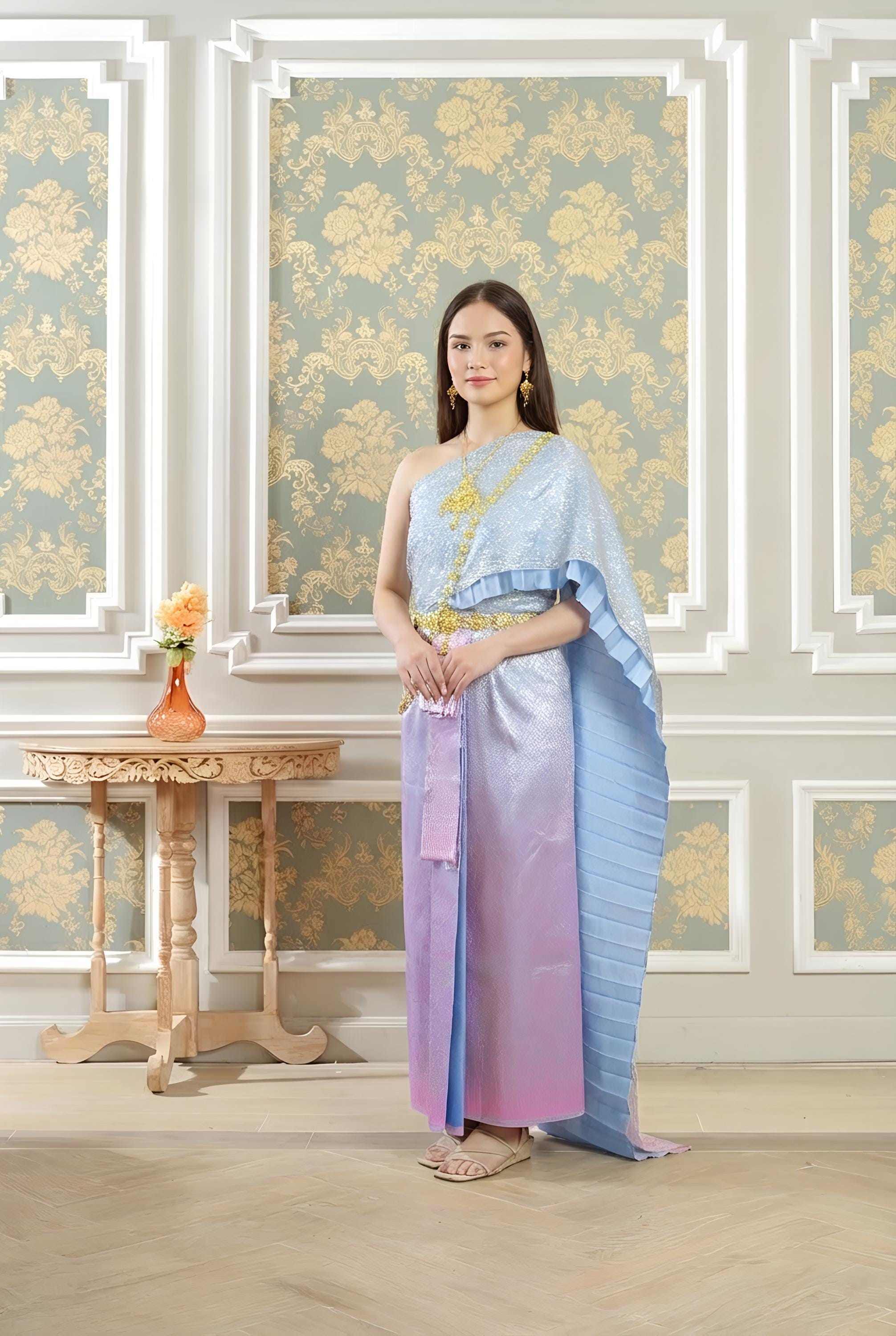 Handmade Thai Dress: Gradient Sabai & Sinh Outfit - Etsy