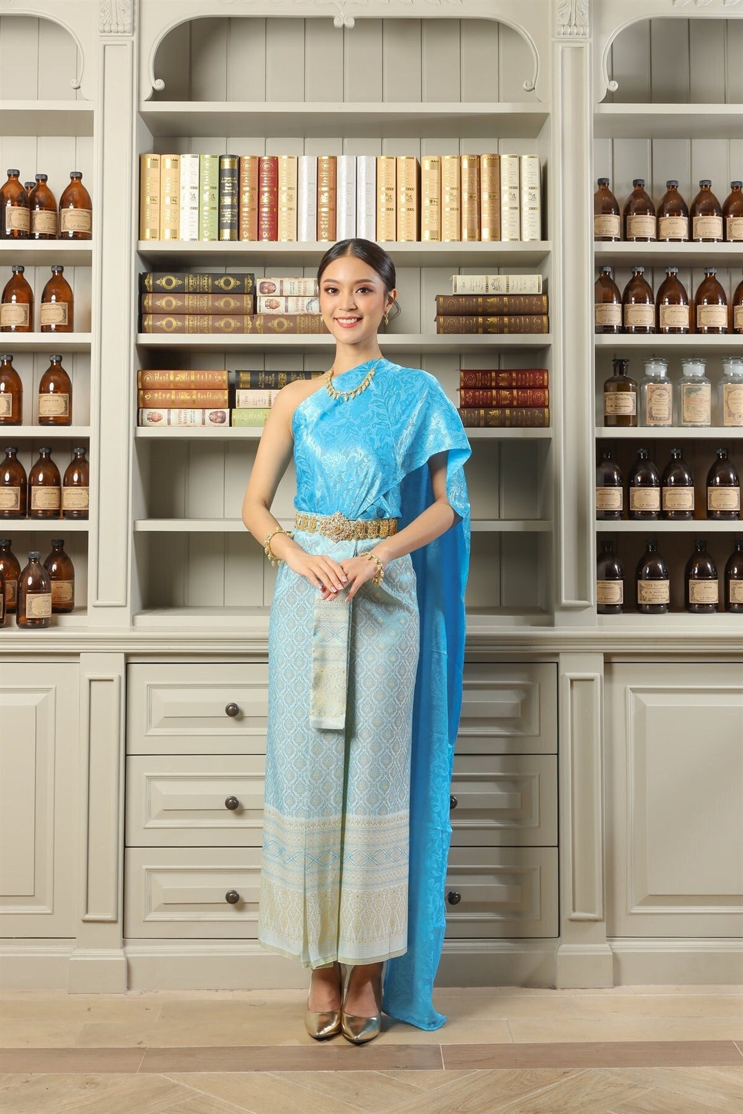 Blue Thai Dress: Traditional Sabai & Sinh Outfit - Etsy