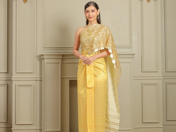 Gold Traditional Thai Dress Sabai And Sinh Outfit Set Etsy