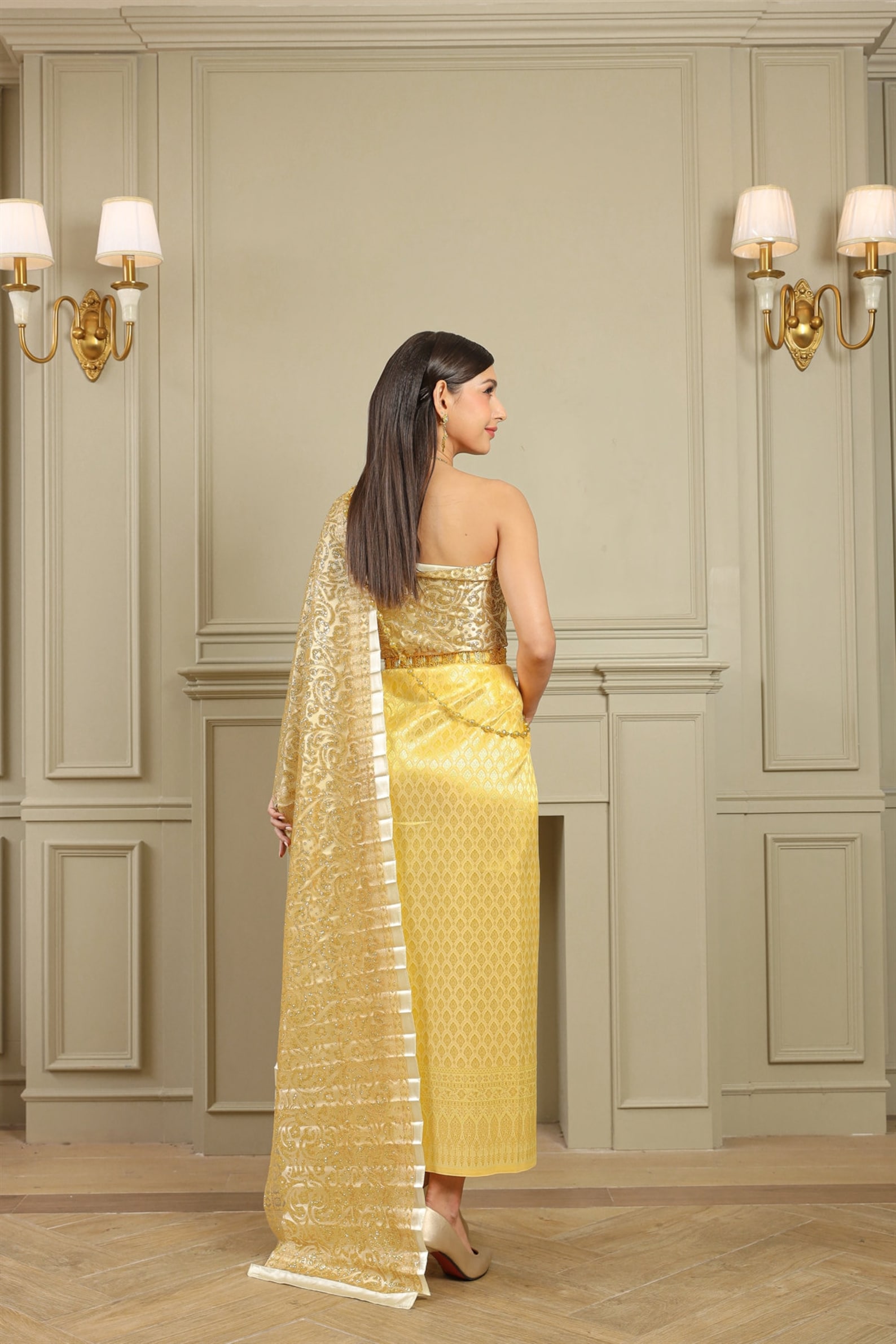 Gold Traditional Thai Dress. Sabai & Sinh Outfit Set. High-quality ...