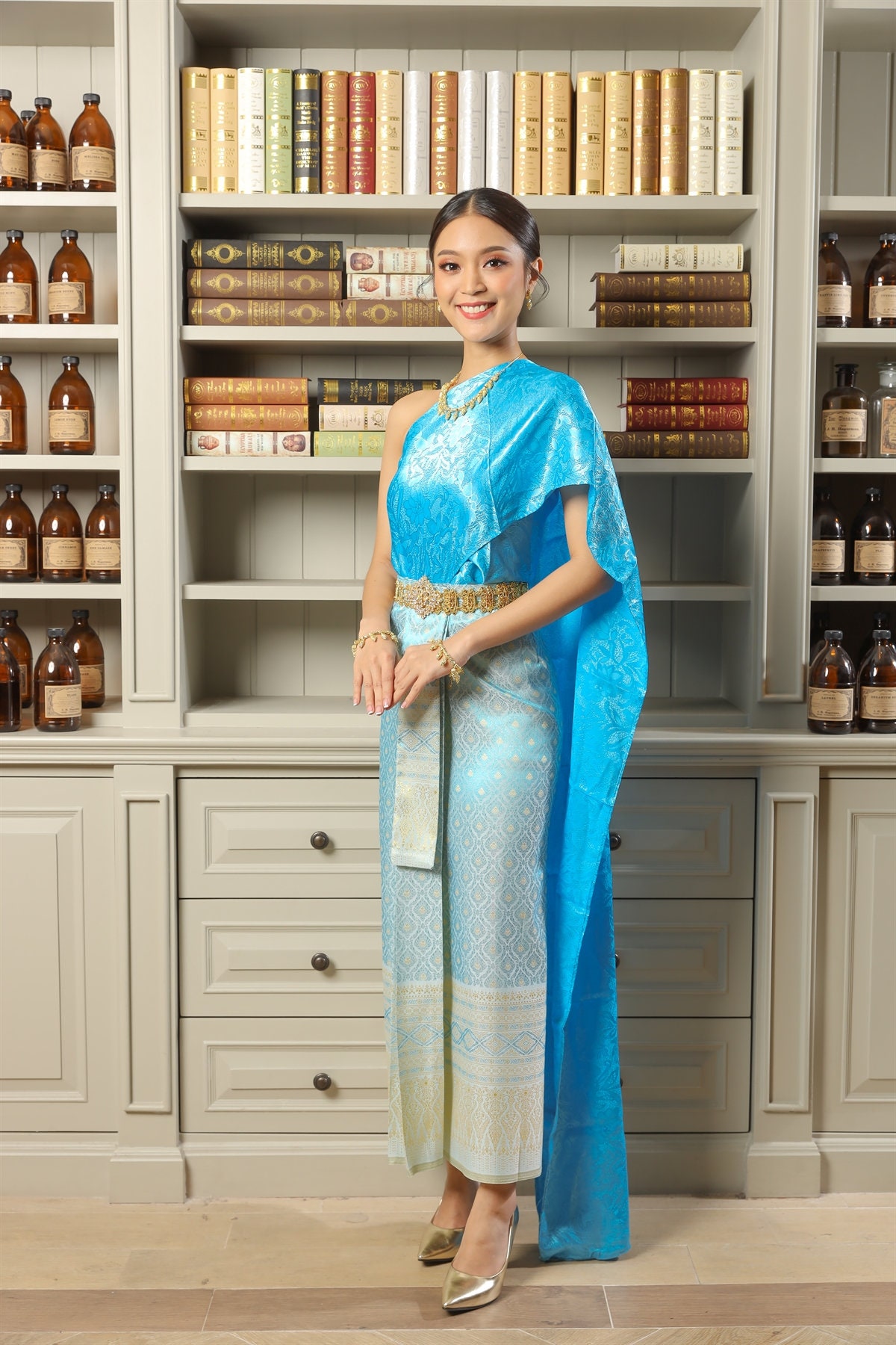 Blue Thai Dress: Traditional Sabai & Sinh Outfit - Etsy