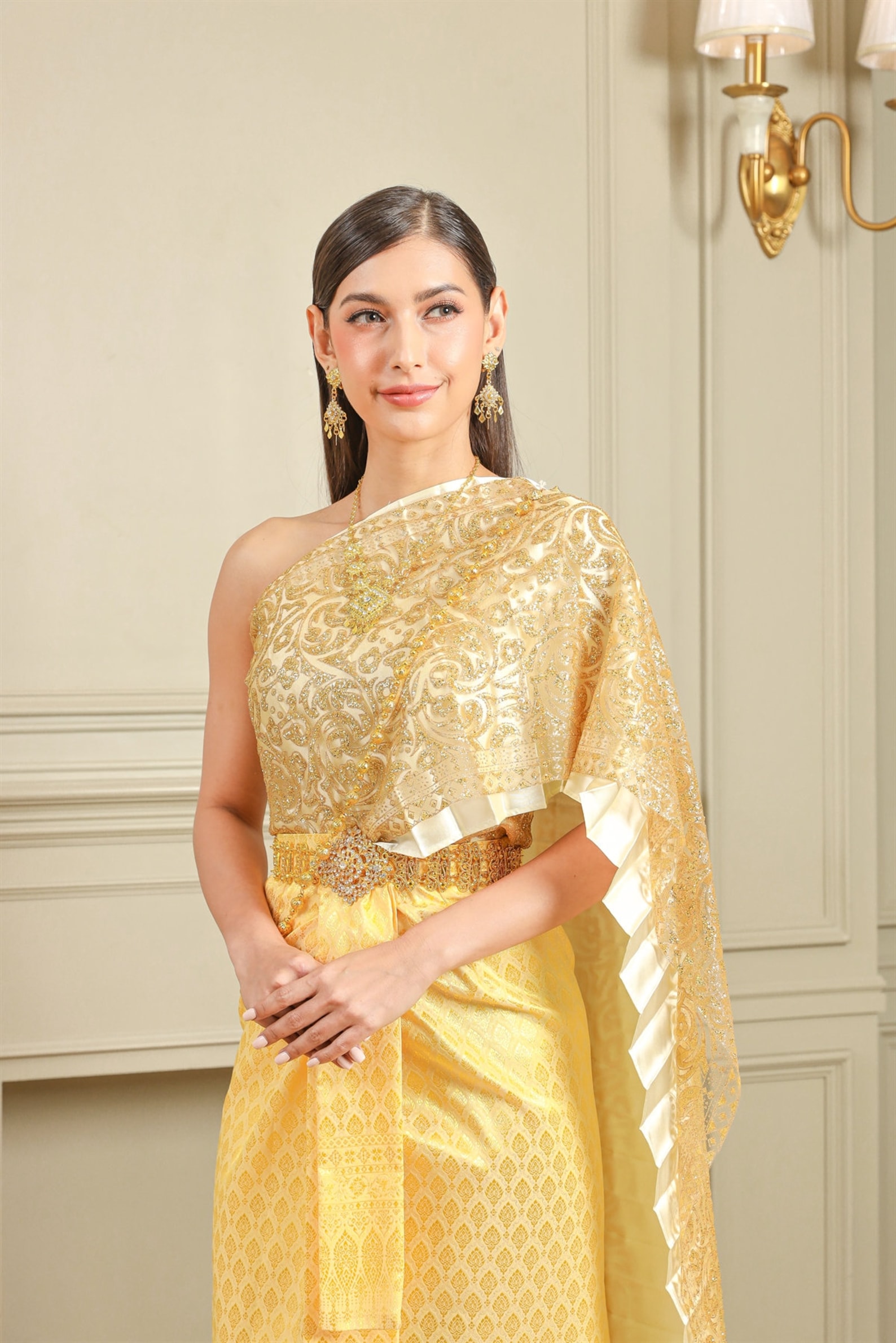 Gold Traditional Thai Dress. Sabai & Sinh Outfit Set. High-quality ...