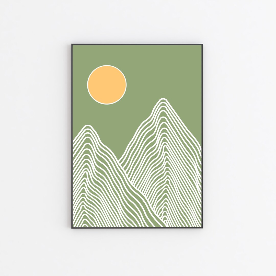 Boho Wall Art, Sun and Mountains Poster, Modern Organic Printable ...