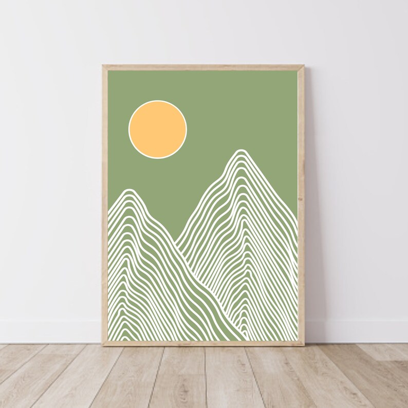 Boho Wall Art, Sun and Mountains Poster, Modern Organic Printable ...
