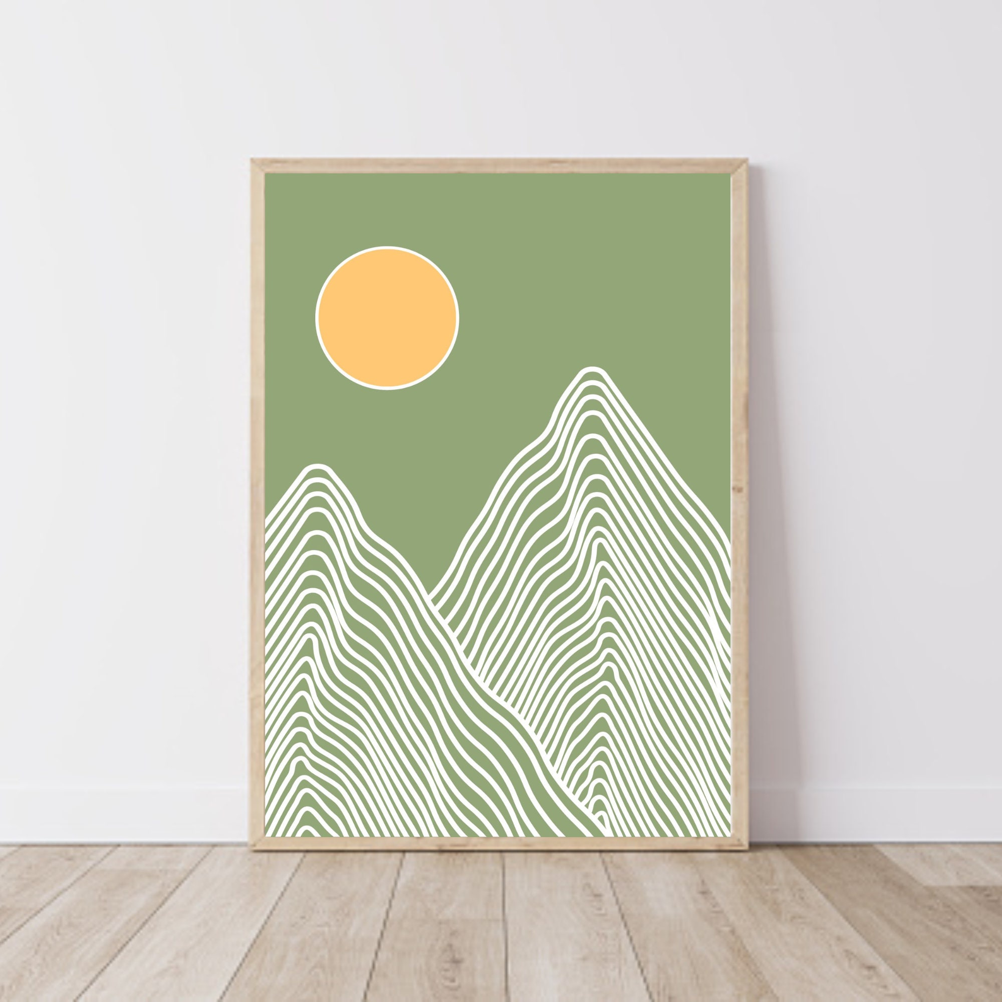 Boho Wall Art, Sun and Mountains Poster, Modern Organic Printable ...