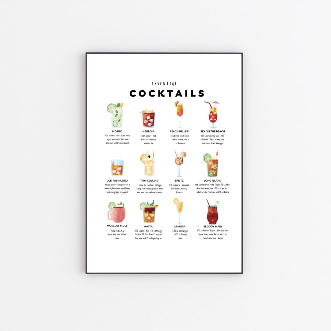 Classic Cocktails Poster Cocktail Wall Art Cocktail Sign - Etsy