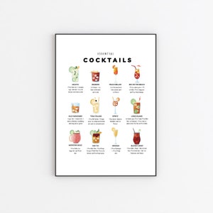 Classic Cocktails Poster, Cocktail Wall Art, Cocktail Sign, Bar Cart ...