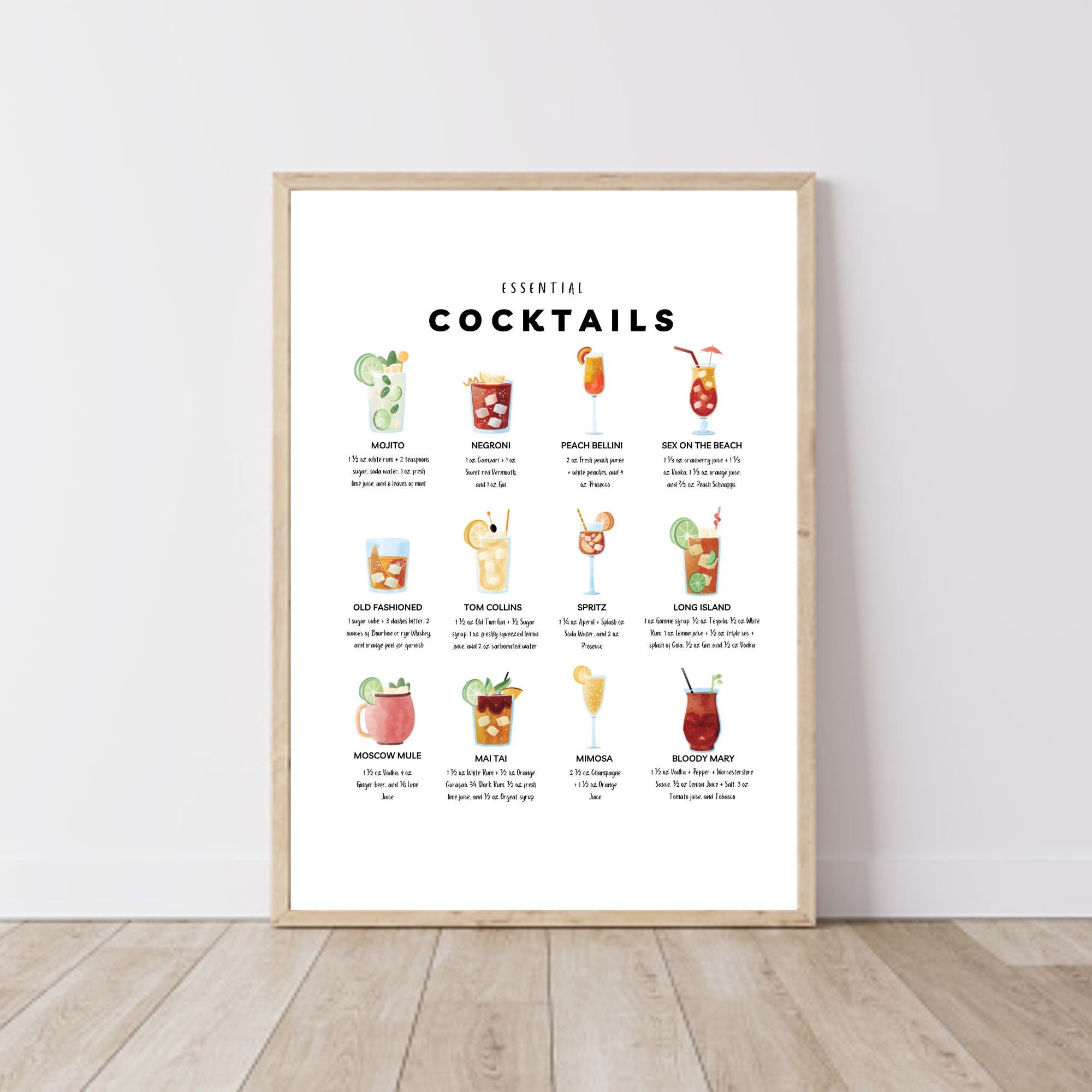Classic Cocktails Poster, Cocktail Wall Art, Cocktail Sign, Bar Cart Decor, Birthday Gift Idea ...