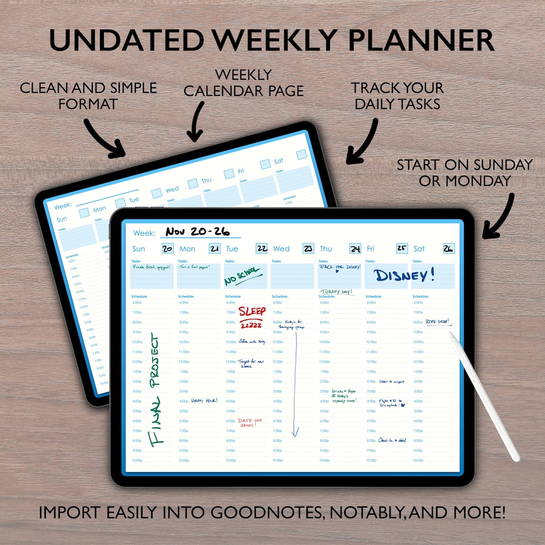 Undated Weekly Planner Page With Tasks | Instant Download | Task ...