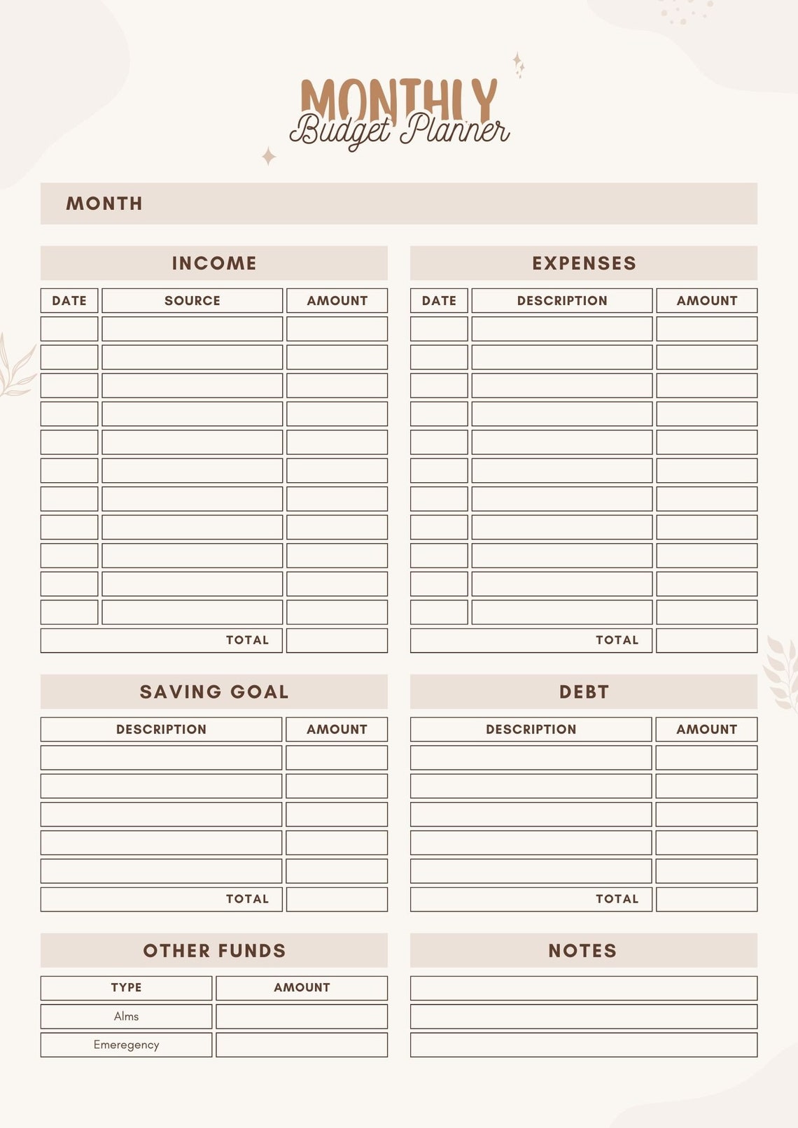 Printable Money Monthly Budget Planner Sheet - Etsy
