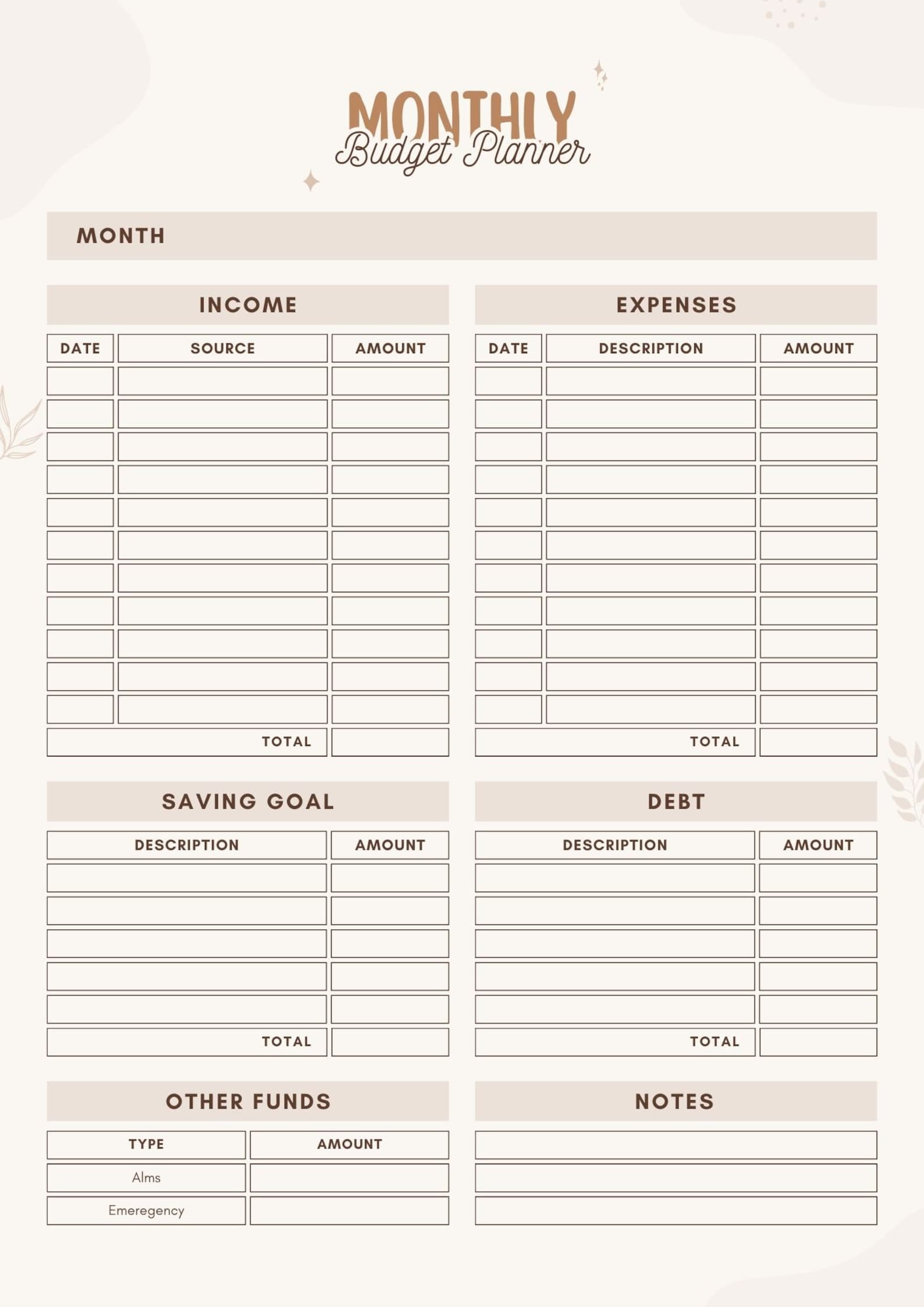 Printable Money Monthly Budget Planner Sheet - Etsy