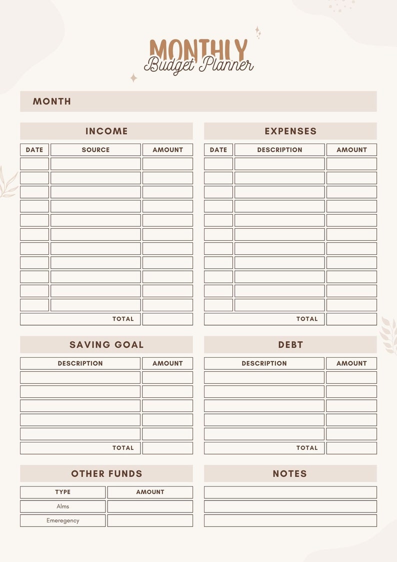 Printable Money Monthly Budget Planner Sheet - Etsy