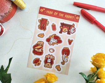 Matte Sticker Rabbit Lunar New Year Decal Kawaii Cute Vinyl Waterproof ...