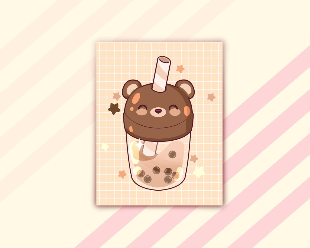LARGE 8" X 10 Print - Boba Lover - Bear - Kuma - Little Treat - Poster ...
