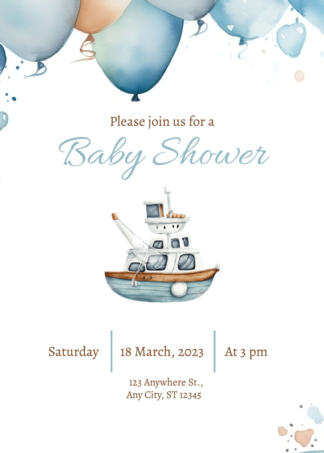 Editable Boat Baby Shower Invitation , Baby Shower Invitation, Baby ...