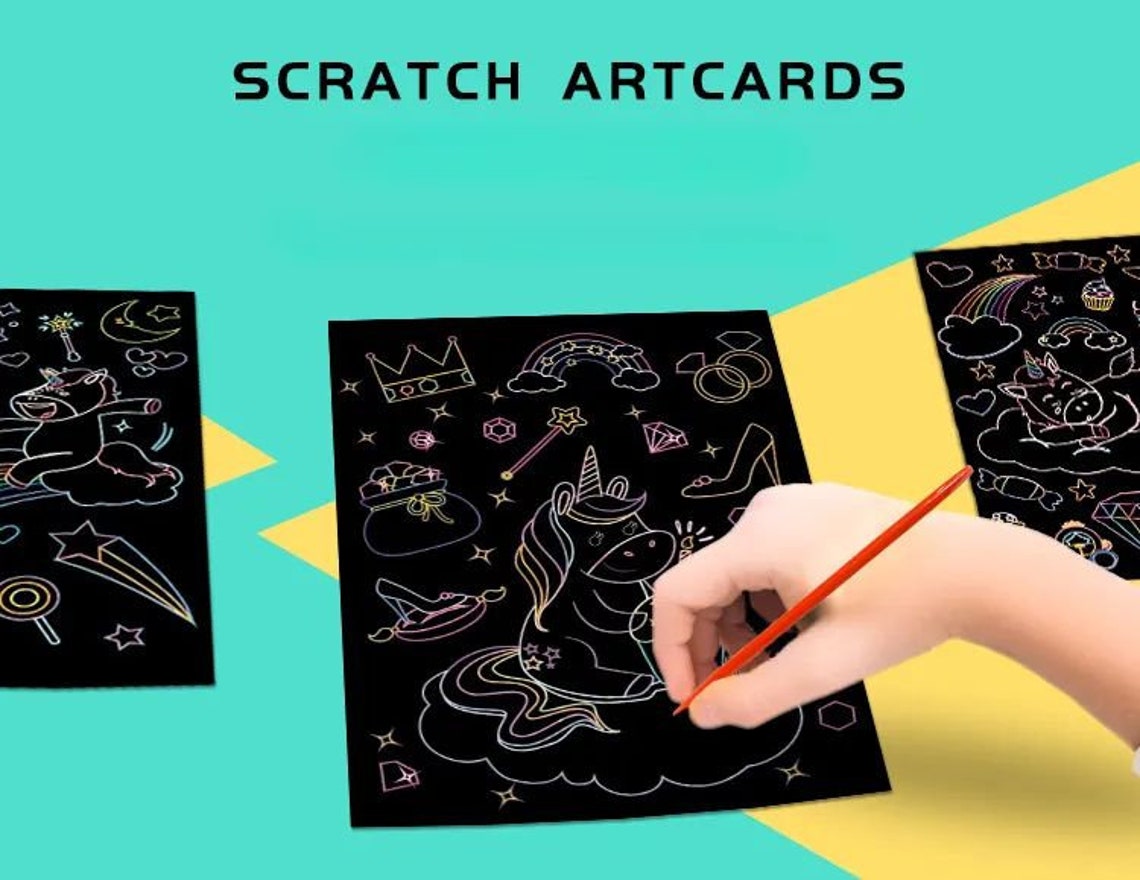 Magic Rainbow Color Scratch Art Painting Paper Card Kit Cartoon ...