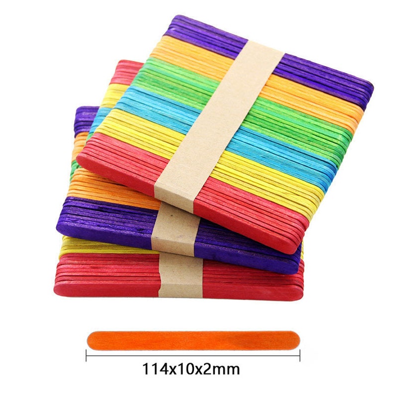 50pcs Colorful Wooden Popsicle Sticks Natural Wood Hand Crafts Art Ice ...