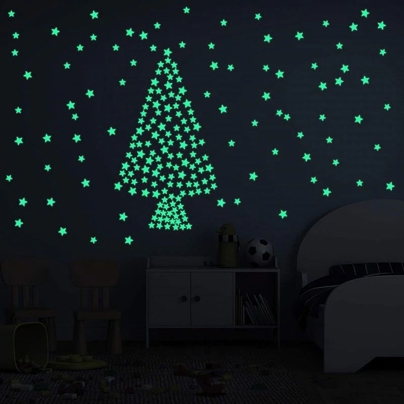 Luminous 3D Stars Glow in the Dark Wall Stickers for Kids Baby Rooms ...