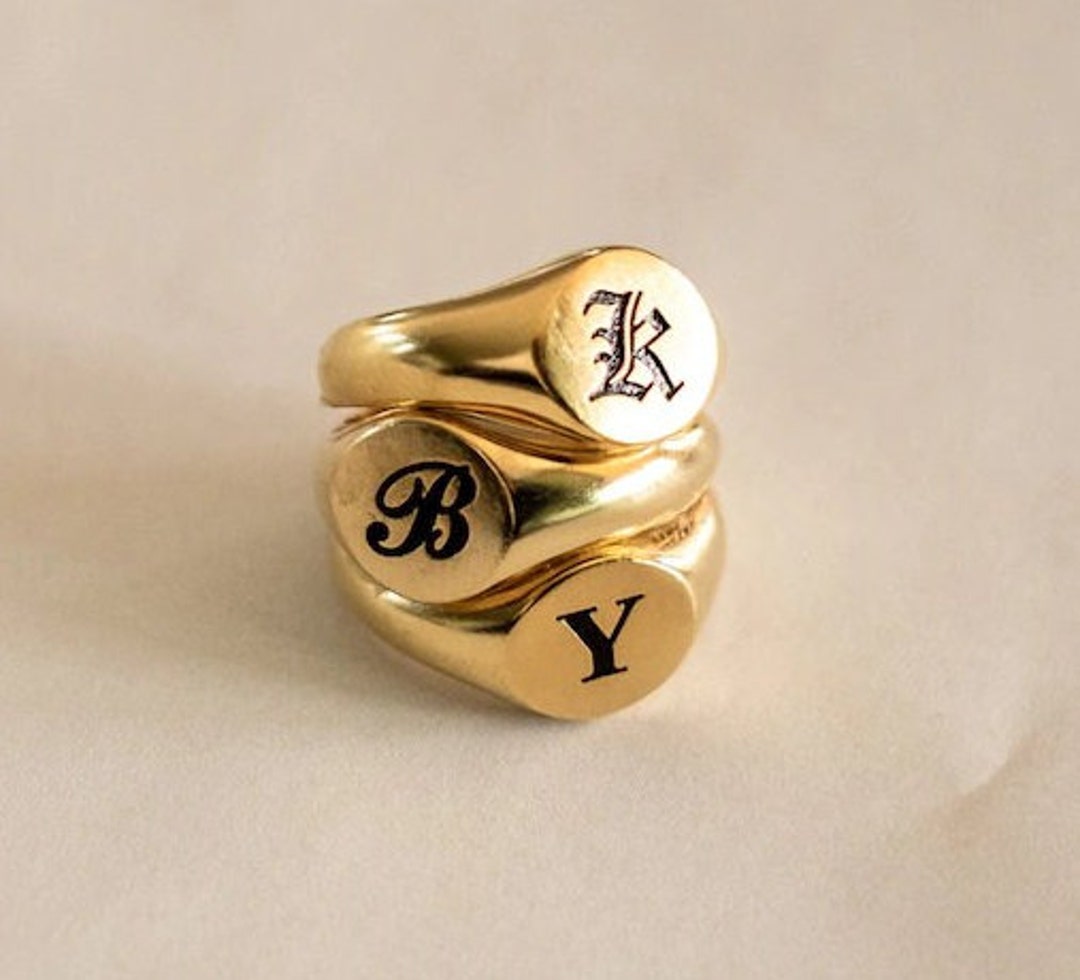 Gold Signet Ring Initial Signet Ring Statement Ring Custom Initial Ring ...