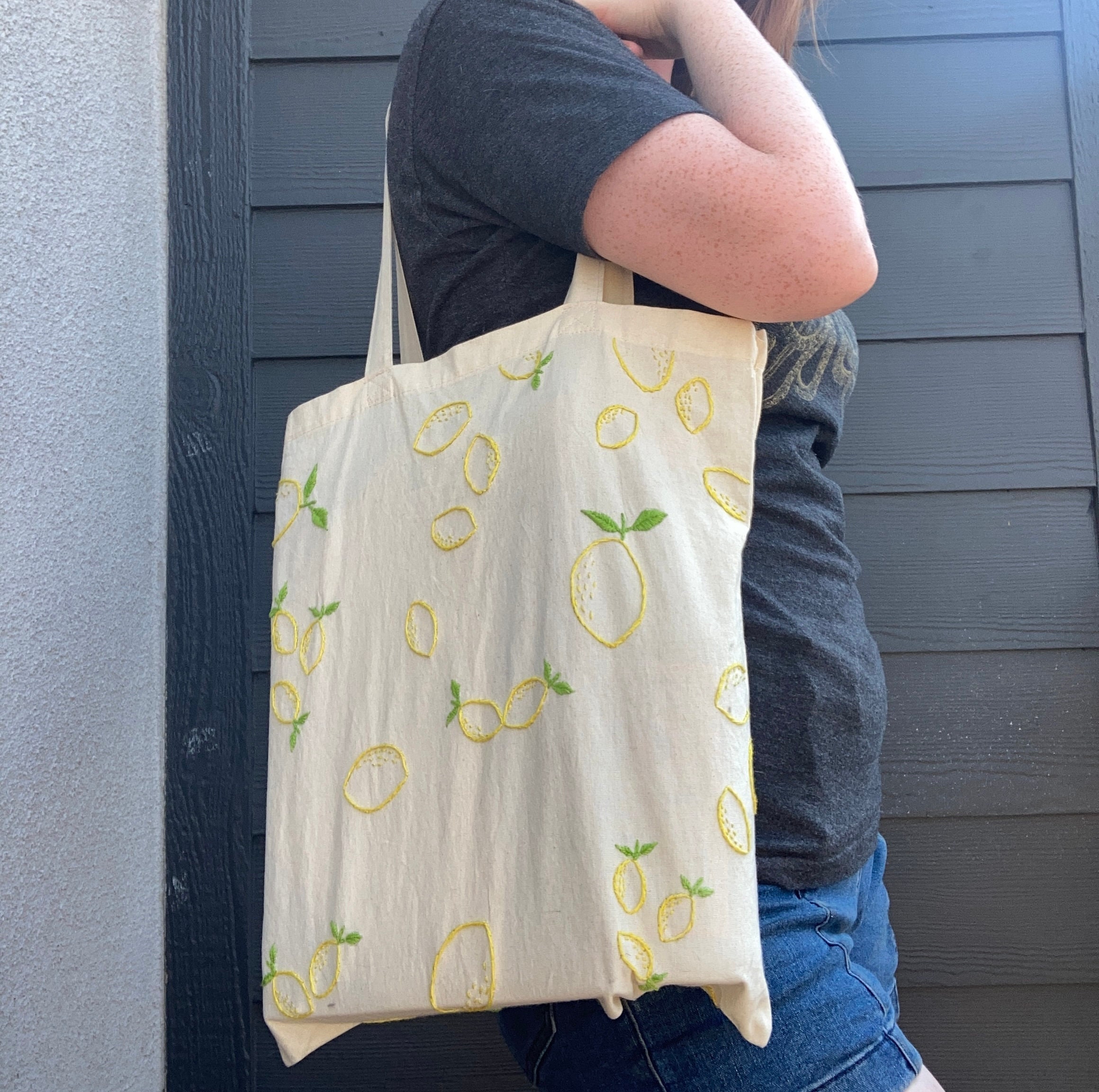 Lemon Embroidered Tote Bag - Etsy