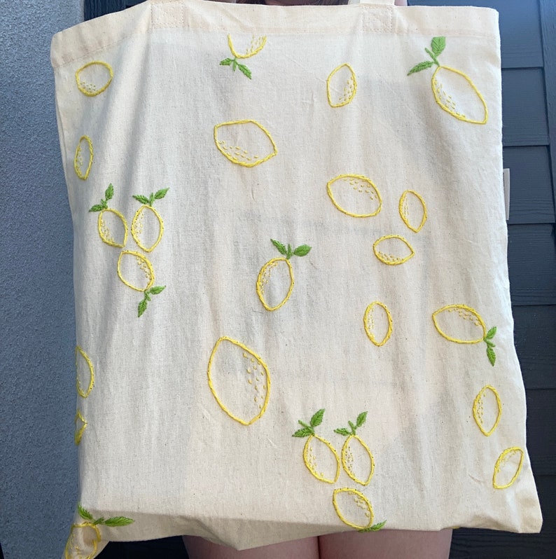 Lemon Embroidered Tote Bag - Etsy