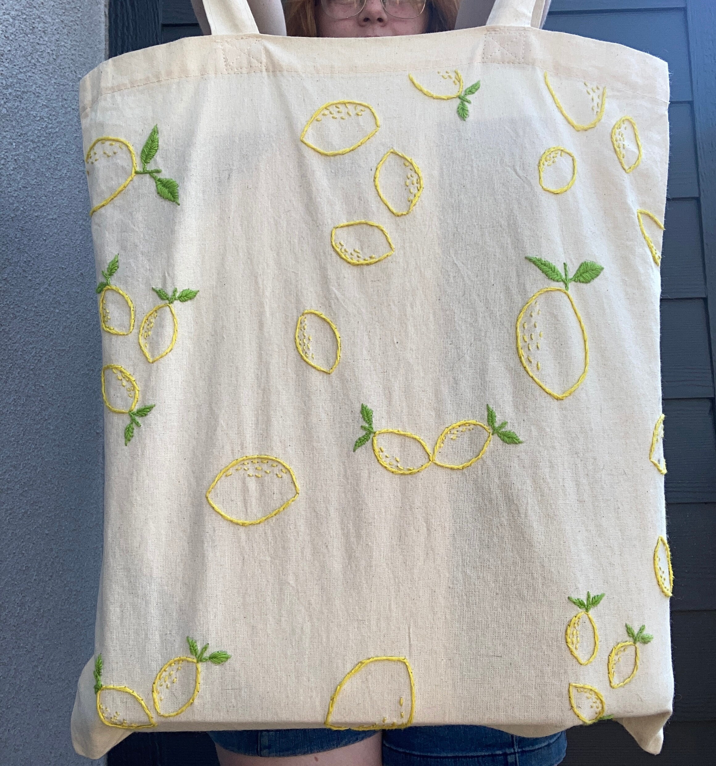 Lemon Embroidered Tote Bag - Etsy