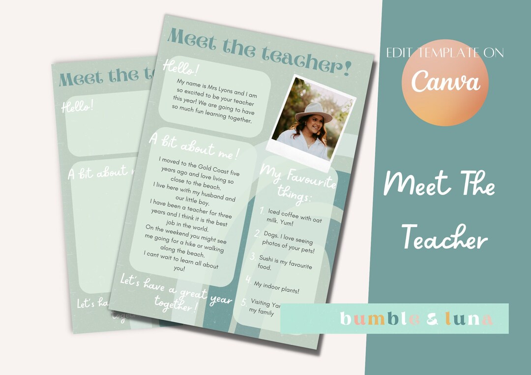 Meet the Teacher | Aesthetic Green Rainbow | Editable | Canvas | PNG - Etsy