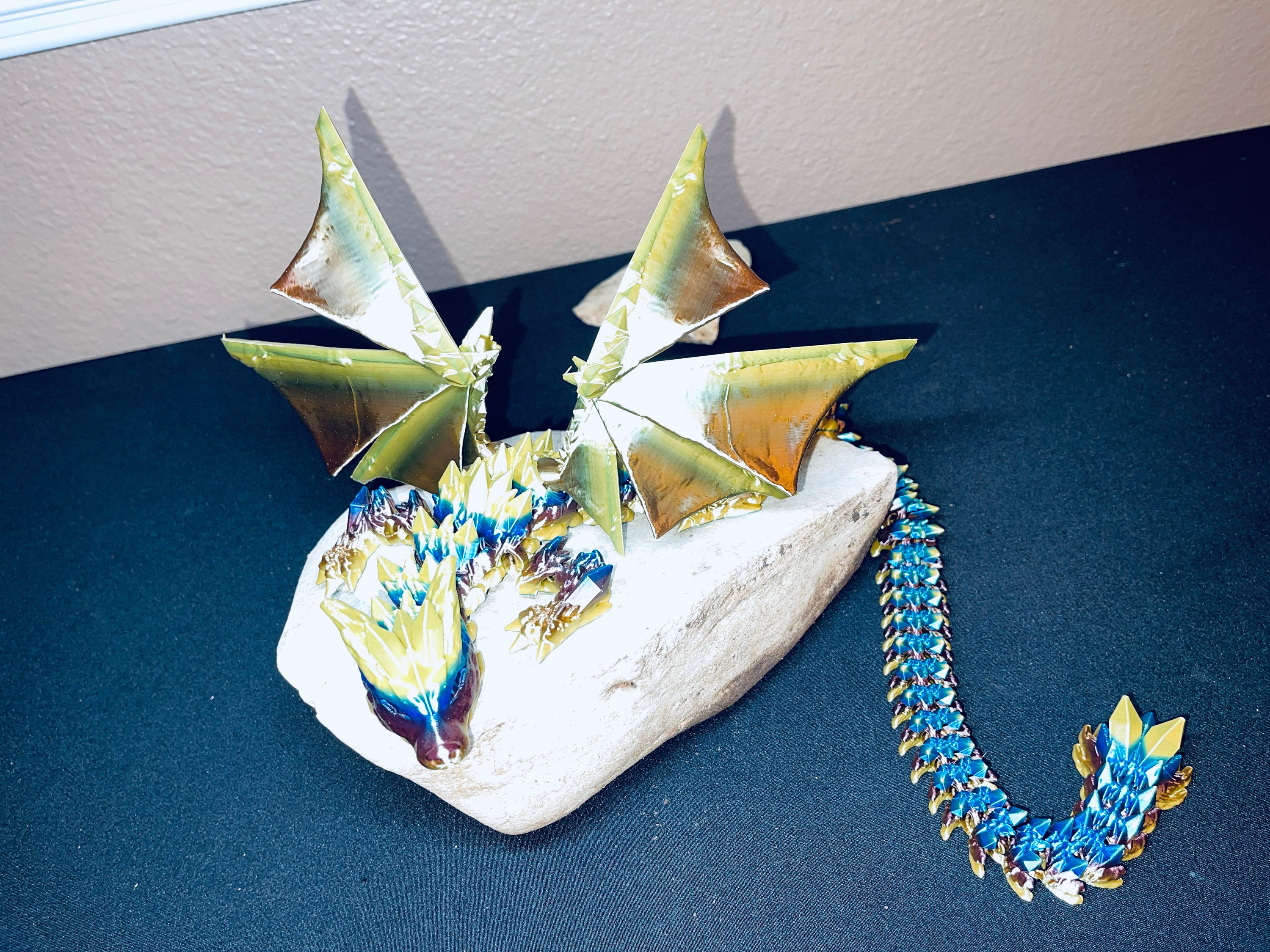 Crystal Wolf Dragonwing, Articulated 3D Printed Dragon, Flexible 3D Dragon Figure Sculpture ...