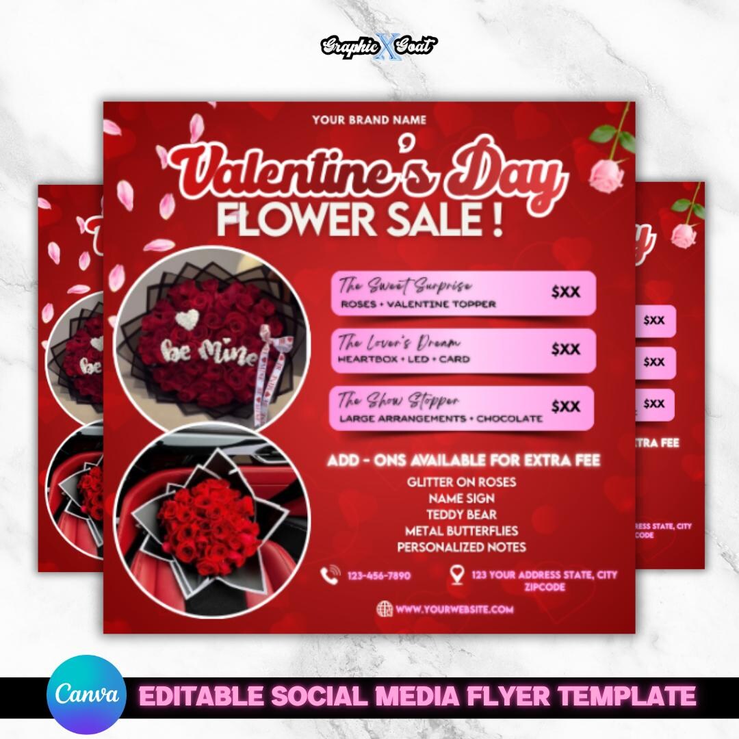 Flower Bouquet Sale Flyer, Valentine’s Day Instagram Flyer Template ...