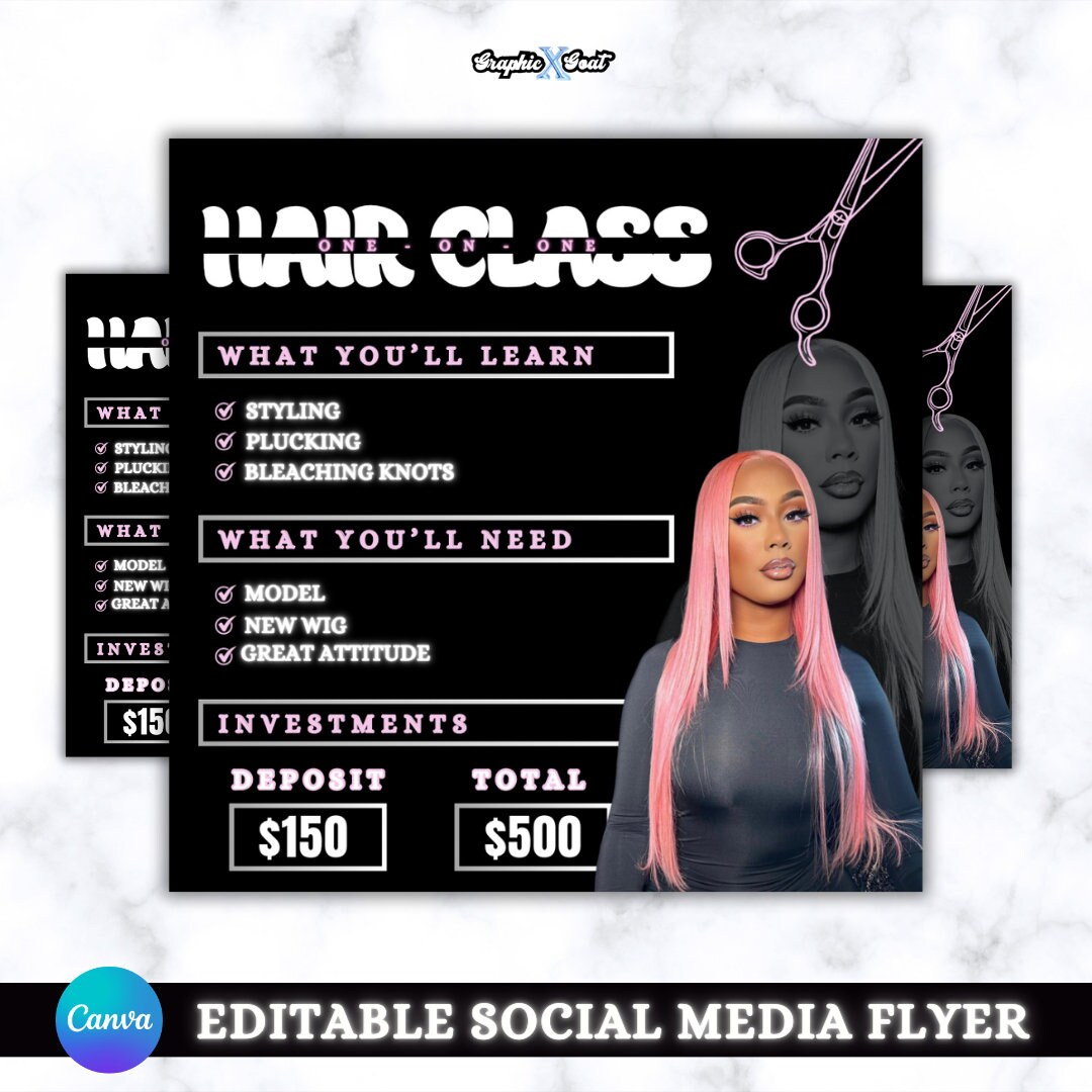 Wig Class Flyer, Frontal Class Flyer, Wig Course Template, Wig Training ...