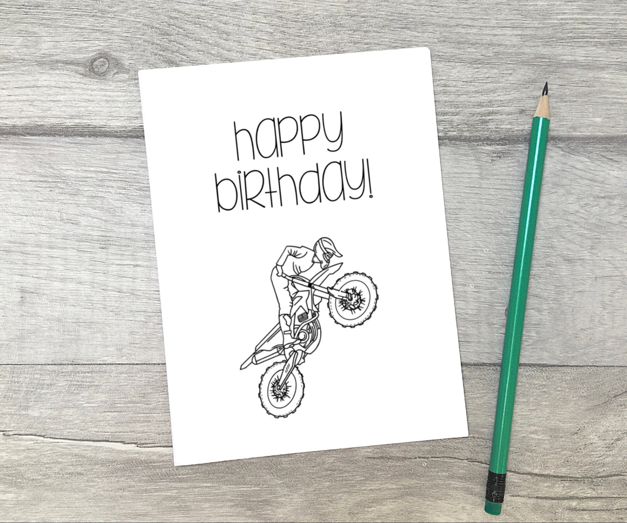 Printable Dirt Bike Birthday Card, Coloring Birthday Greeting Card ...